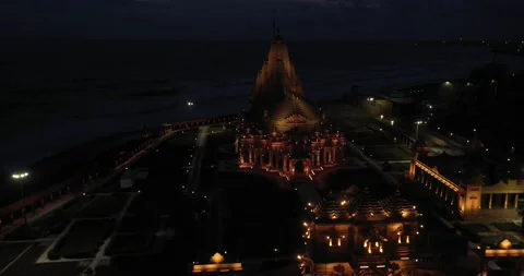 Aerial night view of Somnath Mandir. 12 ... | Stock Video | Pond5