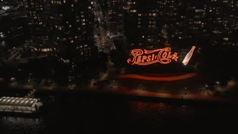 Aerial NYC Pepsi Cola Sign Gantry Plaza ... | Stock Video | Pond5