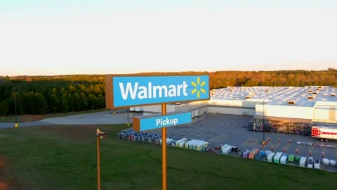 Aerial Orbit Shot of a Walmart Sign | Stock Video | Pond5