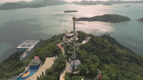 Aerial Orbiting shot of Ocean Park tower... | Stock Video | Pond5