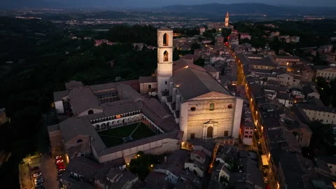 Aerial orbiting shot of Perugia city at ... | Stock Video | Pond5