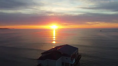 Aerial over Golden sunrise over Maine oc... | Stock Video | Pond5