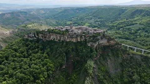 Aerial over the hilltop village of Civit... | Stock Video | Pond5