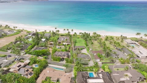 Aerial over ocean front properties with ... | Stock Video | Pond5