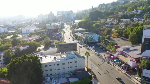 Aerial over Sunset Blvd Sunset Strip in ... | Stock Video | Pond5