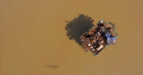 aerial overhead of the bridge pier table... | Stock Video | Pond5