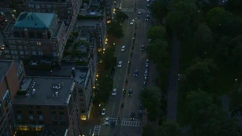 Aerial overhead night view city road int... | Stock Video | Pond5