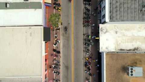 Aerial overhead shot Daytona Bike Week 4... | Stock Video | Pond5