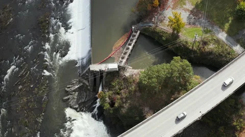 Aerial overhead view of hydropower dam o... | Stock Video | Pond5