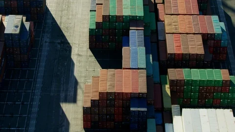 Aerial overhead view shipping containers... | Stock Video | Pond5