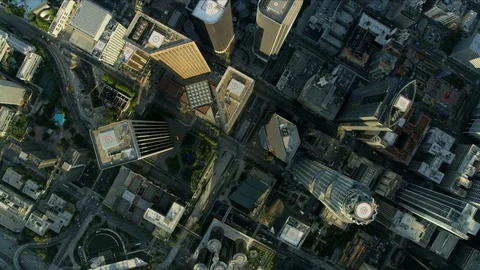 Aerial overhead view skyscraper rooftops... | Stock Video | Pond5