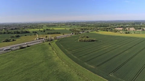 Aerial overhead views above M62 Motorway... | Stock Video | Pond5
