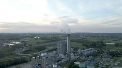 Aerial overview of smoking factory scimn... | Stock Video | Pond5