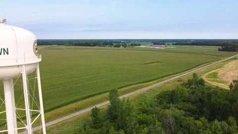 Aerial pan across Huntertown, Indiana wa... | Stock Video | Pond5