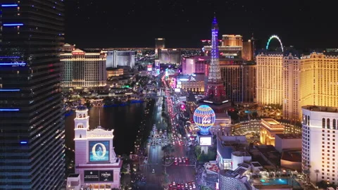 Aerial Las Vegas Strip At Night Stock Video Footage | Royalty Free Aerial Las Vegas Strip At ...