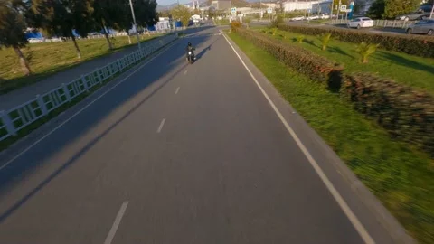 Aerial panorama view speed motorcycle bl... | Stock Video | Pond5