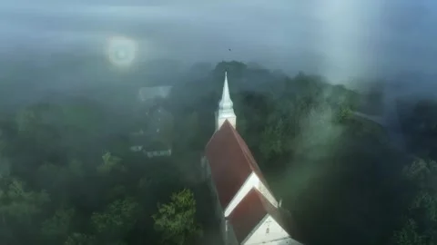 Aerial panoramic view of Kaarma Church o... | Stock Video | Pond5