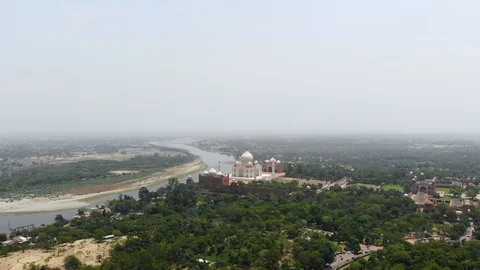 Aerial panoramic view of Taj Mahal palac... | Stock Video | Pond5