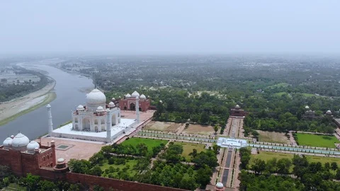 Aerial panoramic view of Taj Mahal palac... | Stock Video | Pond5
