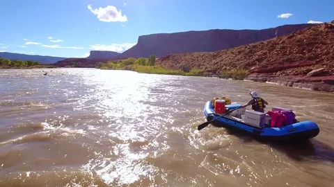 Aerial person floating down the colorado... | Stock Video | Pond5