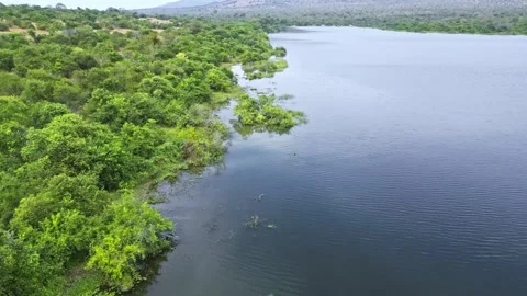 An aerial perspective a African lake, Ak... | Stock Video | Pond5