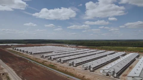 Aerial photography of pig pens , aerial ... | Stock Video | Pond5