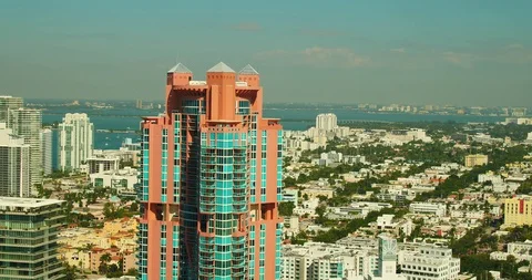 Aerial pink building Miami Beach portofi... | Stock Video | Pond5
