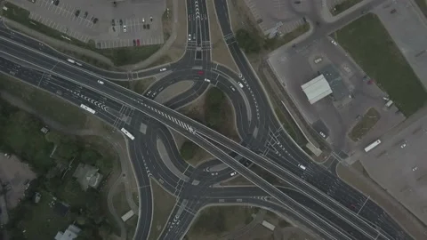 Aerial plan view of roundabout intersect... | Stock Video | Pond5