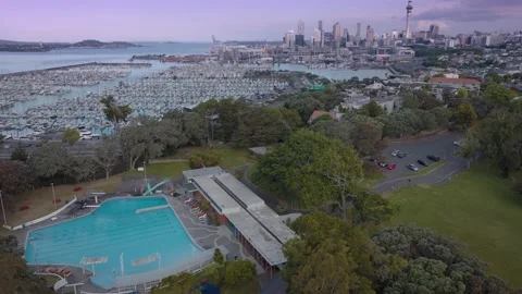 Aerial: Point Erin Pools, Auckland, New ... | Stock Video | Pond5