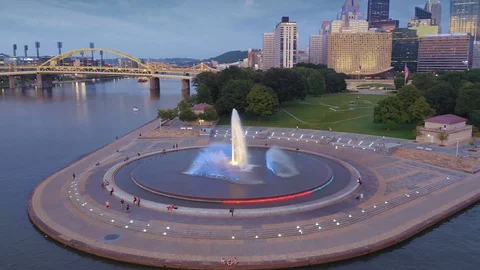 Aerial: Point State Park Fountain & down... | Stock Video | Pond5
