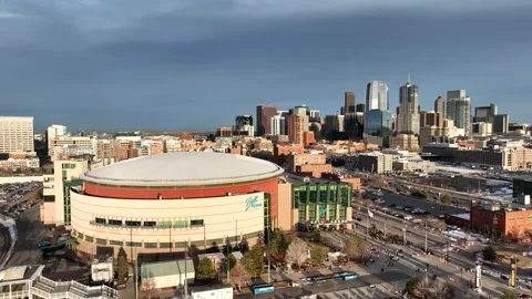 Aerial pullback view of Ball Arena and C... | Stock Video | Pond5