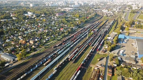 Aerial of railroad hub or railway termin... | Stock Video | Pond5