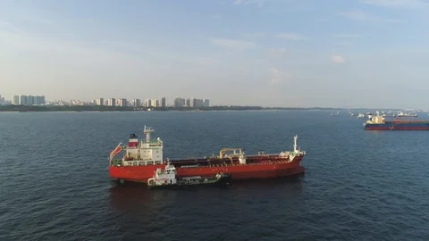 Aerial for a red big barge floating in t... | Stock Video | Pond5