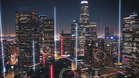 Aerial reveal of a big data network on N... | Stock Video | Pond5