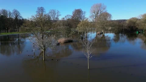 Aerial reveal of a flooded playground | Stock Video | Pond5