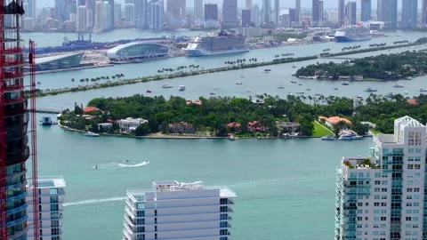 Aerial reveal Star Island with Port Miam... | Stock Video | Pond5