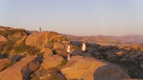 Aerial, reverse, drone shot of people st... | Stock Video | Pond5