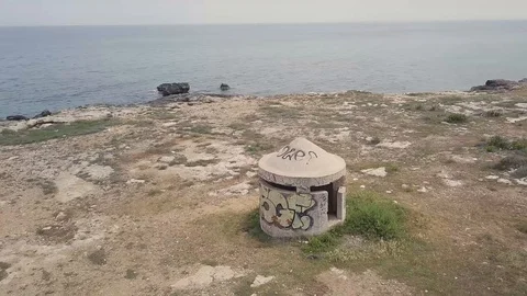 Aerial of round machine gun bunker from ... | Stock Video | Pond5