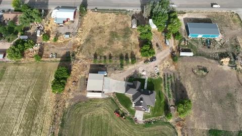 Aerial rural community farm house street... | Stock Video | Pond5