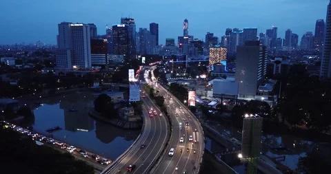 Aerial scenery of Jakarta skyline at nig... | Stock Video | Pond5