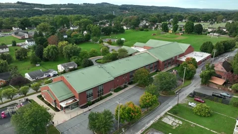 Aerial of school building in USA. Orbit ... | Stock Video | Pond5