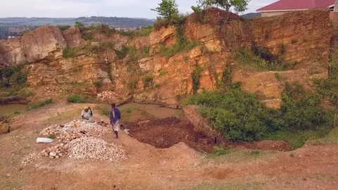 Aerial shot of African people in a quarr... | Stock Video | Pond5