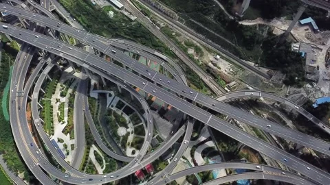 Aerial shot of circular roads and highwa... | Stock Video | Pond5