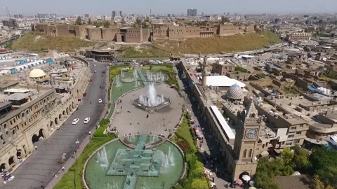 An aerial shot of the city of Erbil show... | Stock Video | Pond5