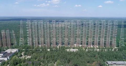 Aerial shot of Duga horizon radar system... | Stock Video | Pond5