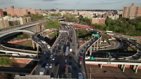 Aerial shot following NYC's cross Bronx ... | Stock Video | Pond5