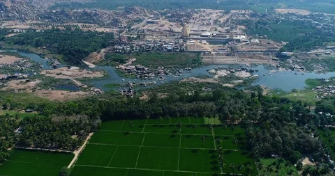 Aerial shot of Hampi temple complex with... | Stock Video | Pond5