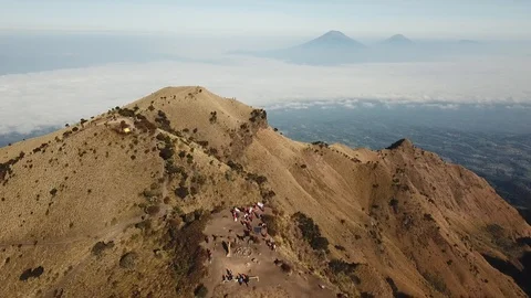 Aerial shot of hikers on top of Mount Me... | Stock Video | Pond5