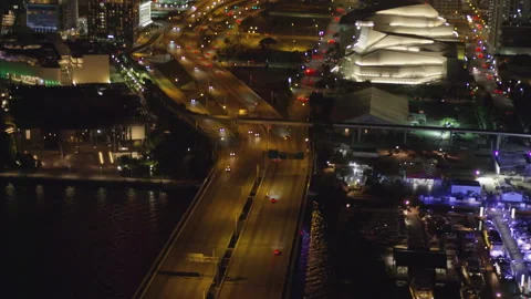 Aerial shot of Miami Highway At Night wi... | Stock Video | Pond5