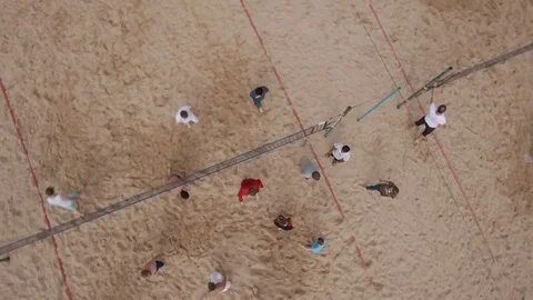 Aerial shot players change sides in beac... | Stock Video | Pond5